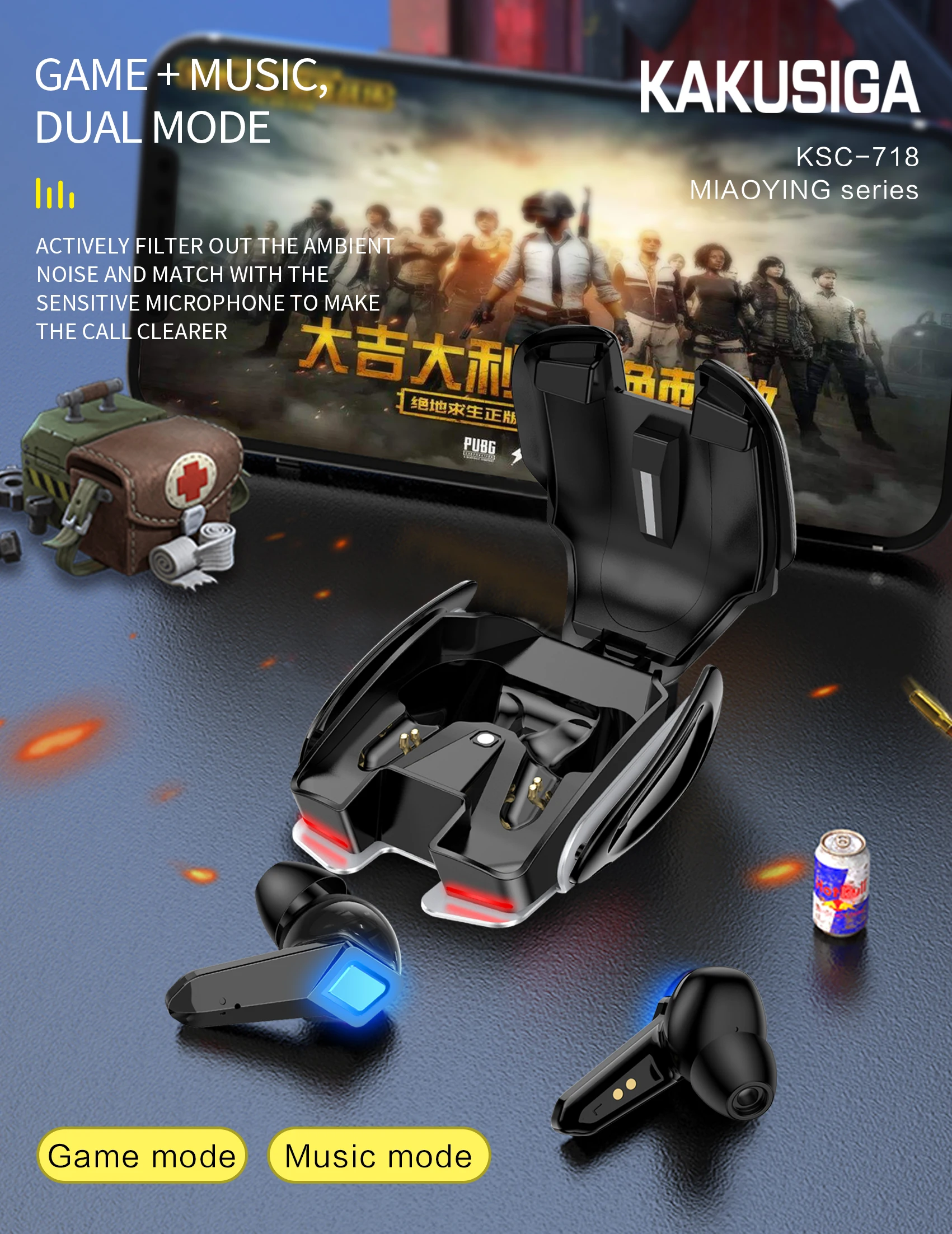 KAKUSIGA Gaming Wireless Headset - TWS Stereo Earphones