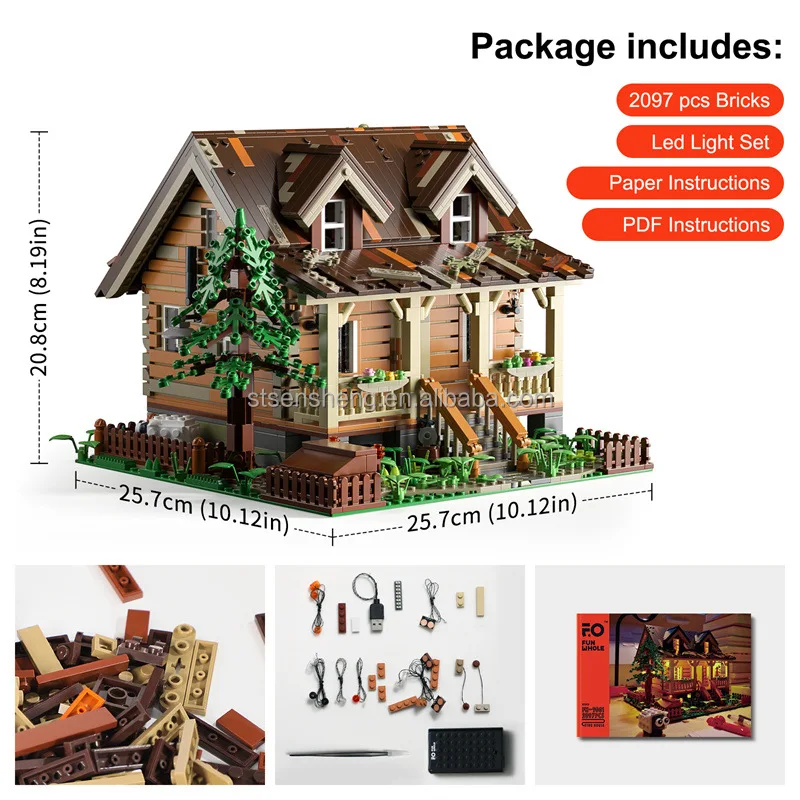 Hot Funwhole Fh9001 Forest Cabin Set Street View Moc Bricks Creative ...