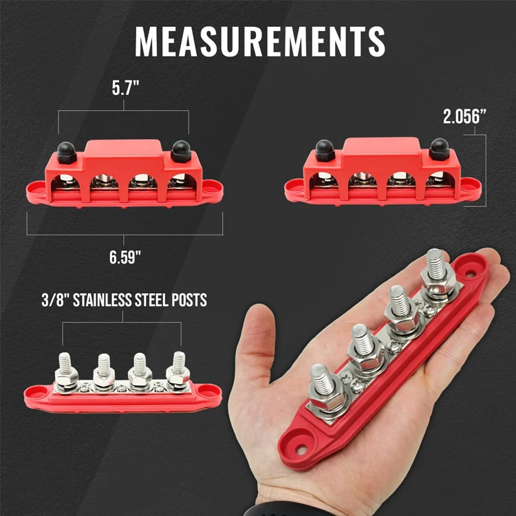 Automatic Marine Electric Busbar 4 Stud 3/8" M10 Post Battery Power Distribution Terminal Block ...