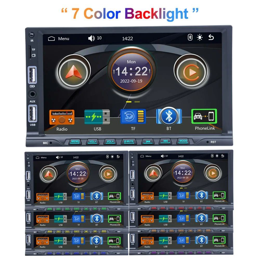 1 Din 7 Inch Car Radio Stereo MP5 Carplay 2USB Quick Charge 7 Color ...