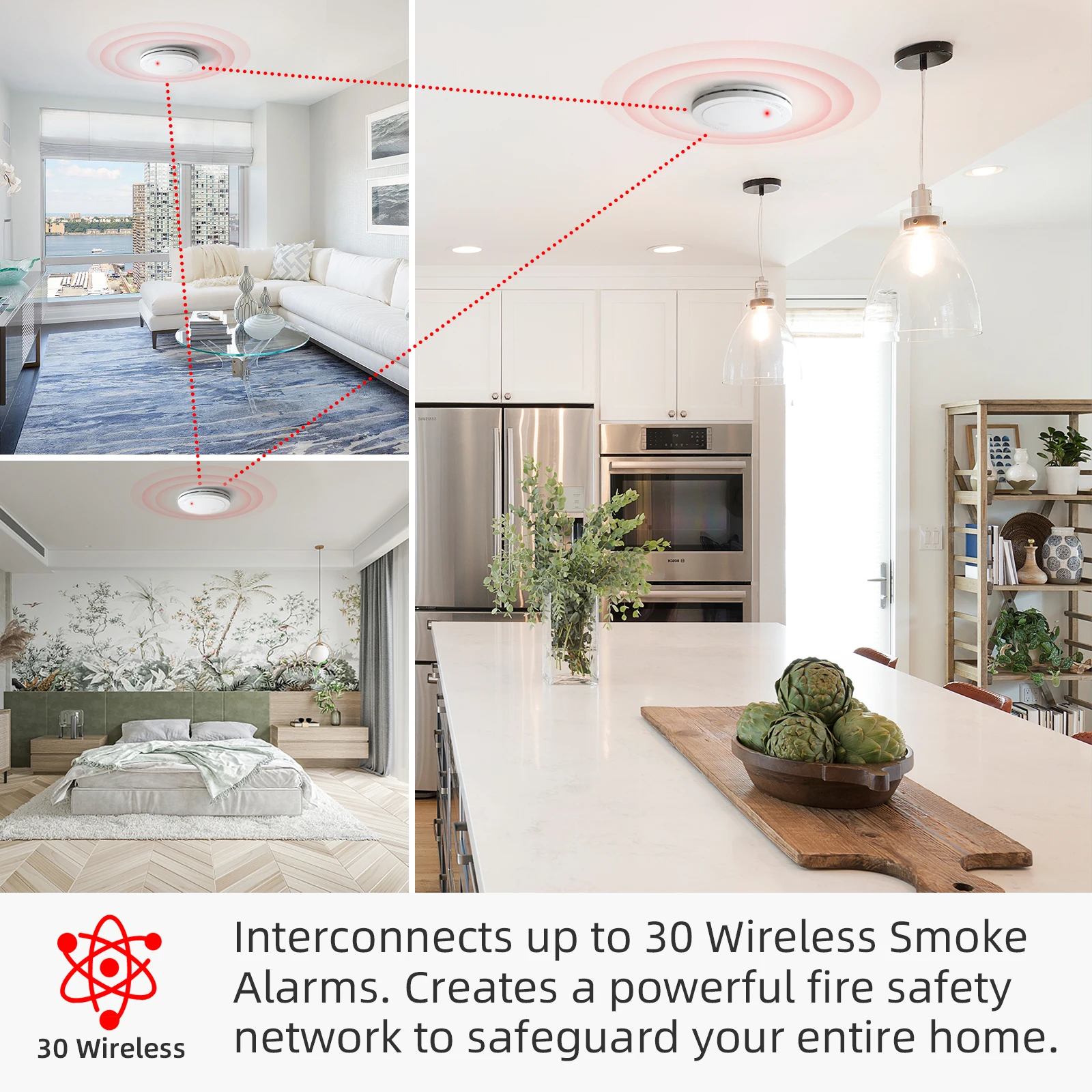 High Sensitive Wireless Rf Interconnected Smoke Alarm 10-year Battery ...