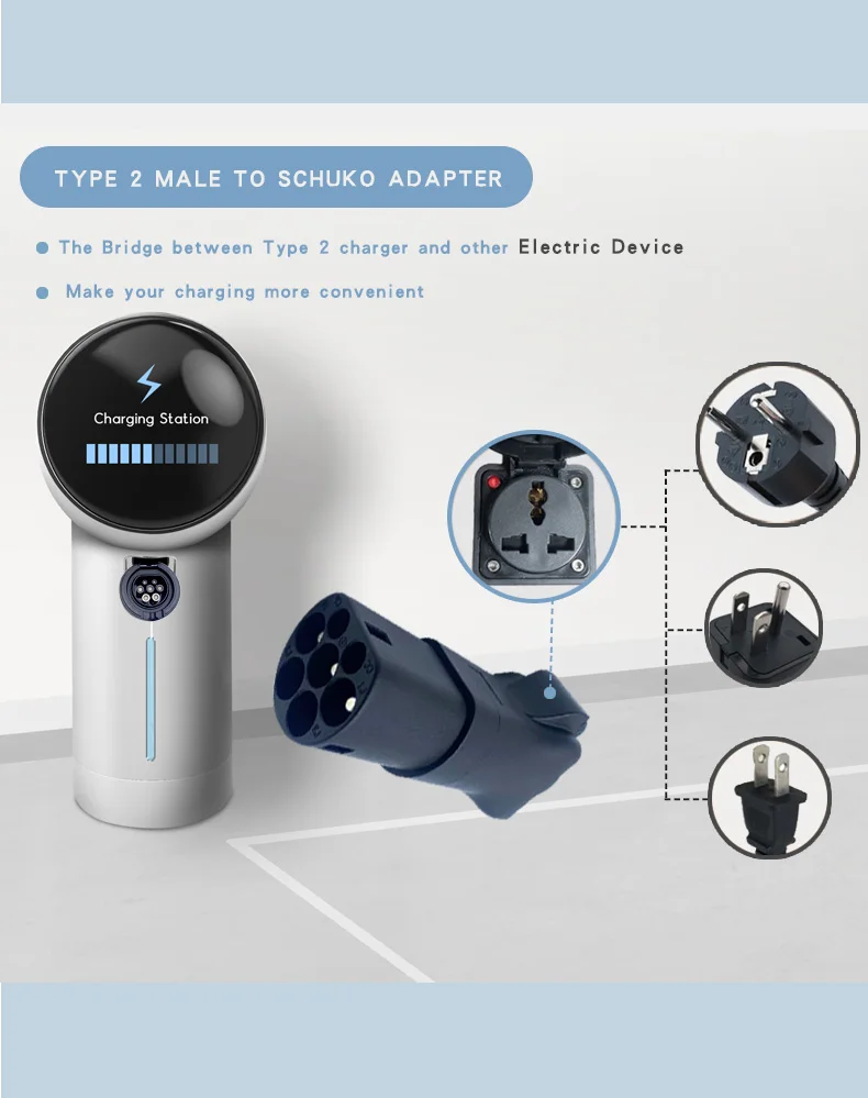 EV Charge Adapter - Type 2 Male to EU Socket for Scooters