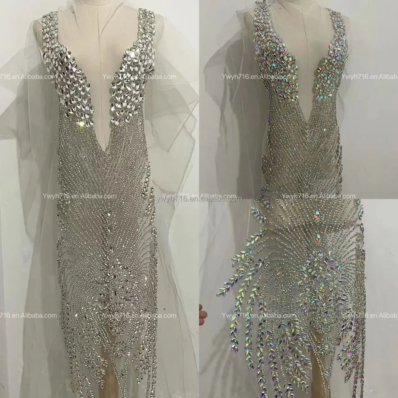 Long Full Body 108cm Rhinestone Bodice Applique Crystal Applique ...