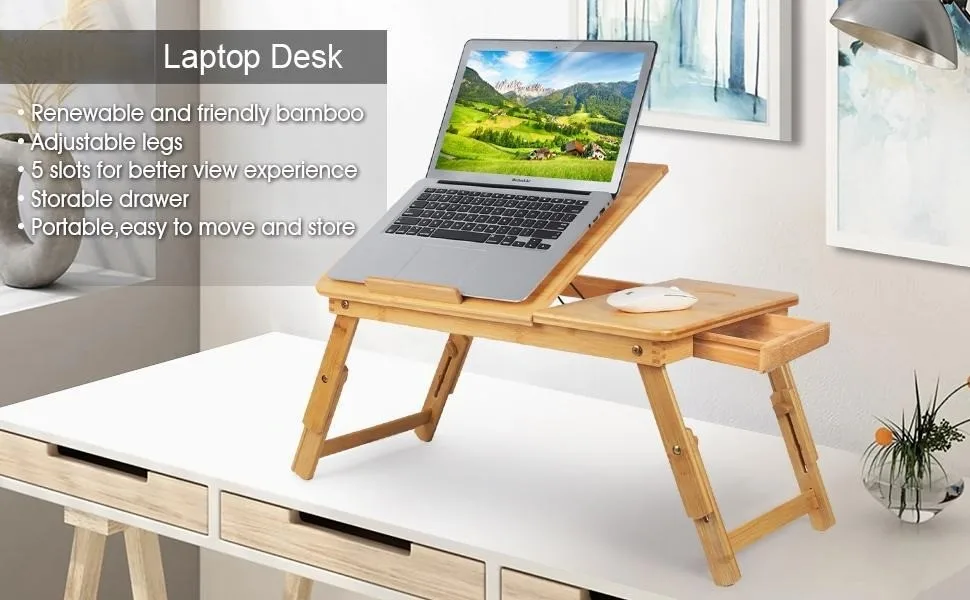 Bamboo Laptop Table Foldable Computer Lap Desk Notebook Holder Tablet ...