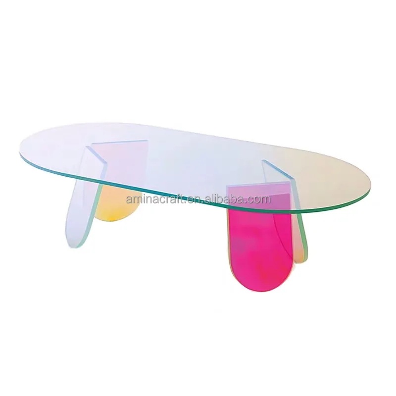 Amina Craft Perspex Acrylic Round Rainbow Table Acrylic Coffee Table ...
