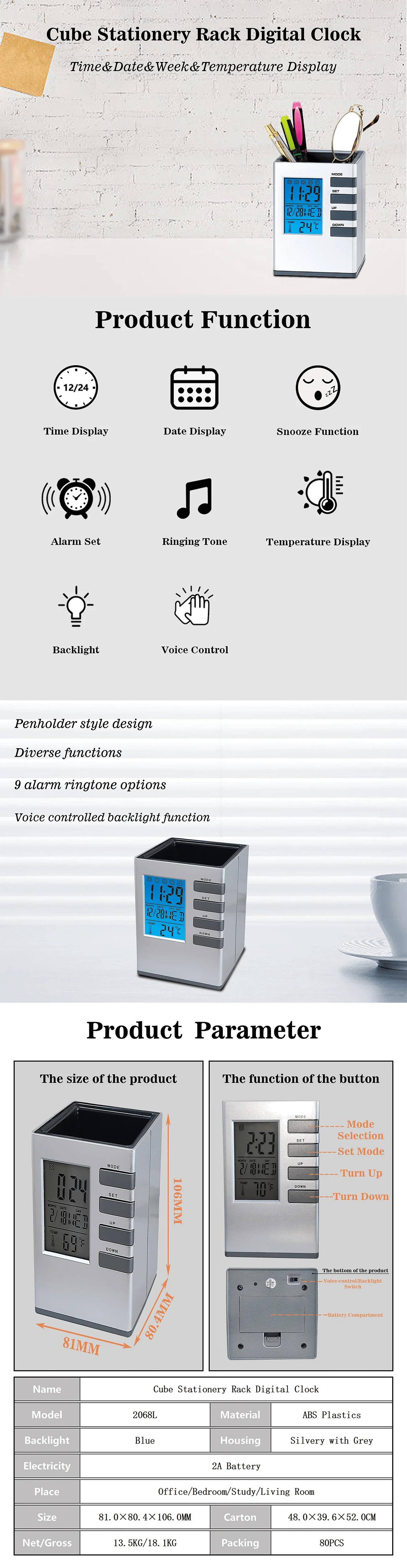 Pen Container Large Digital Led Alarm Clock Wall Clock Smart Alarm ...