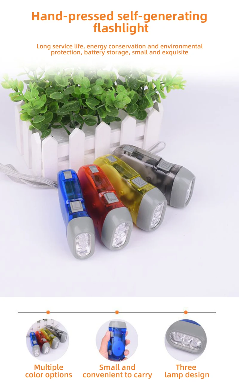 Hand-operated Power Generation Strong Light Flashlight 3led Hand ...
