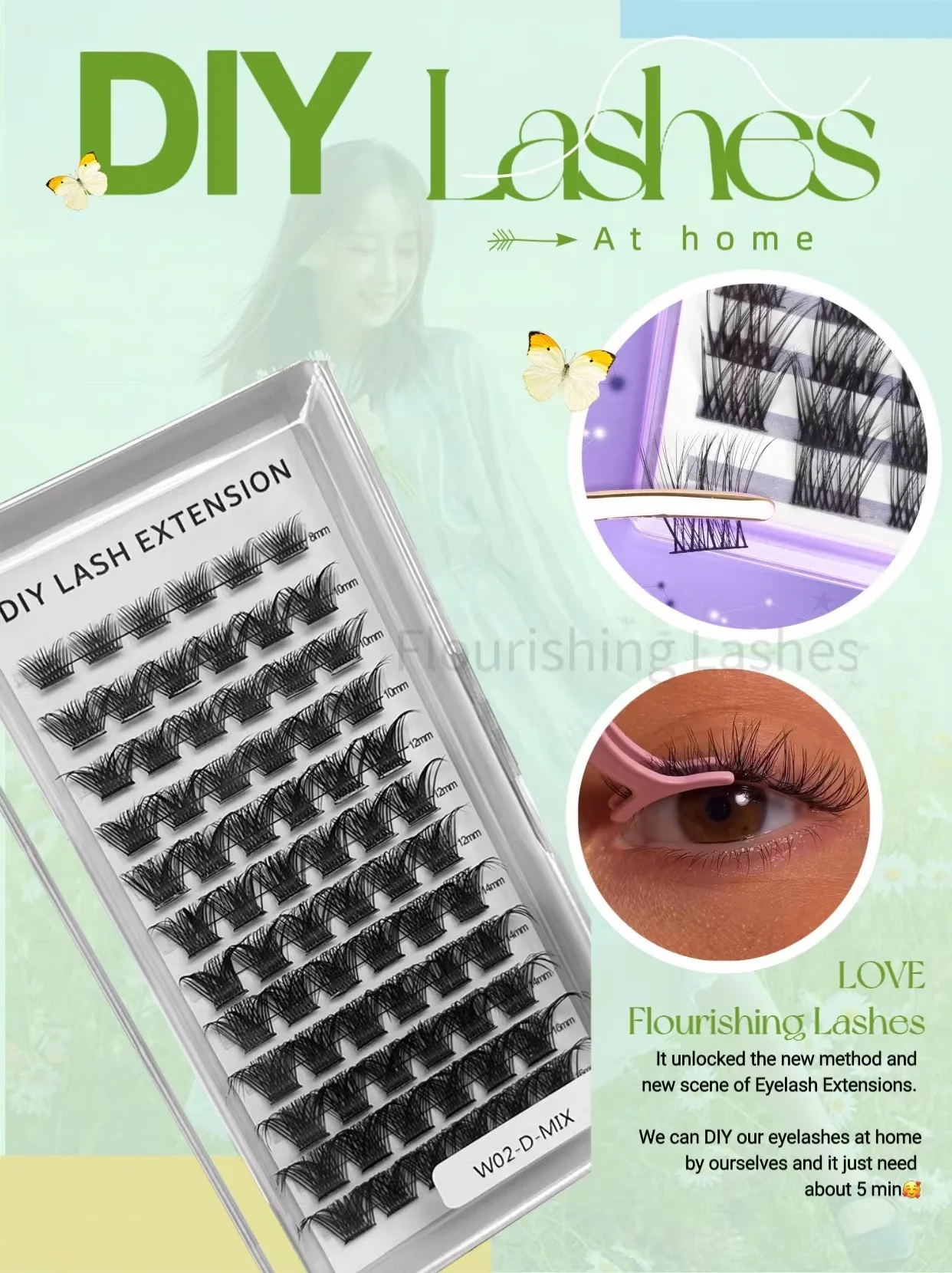 Faux Mink Cluster For Diy Lashes 8-16mm Mix 20d 30d 40d Fluffy Pre Cut ...