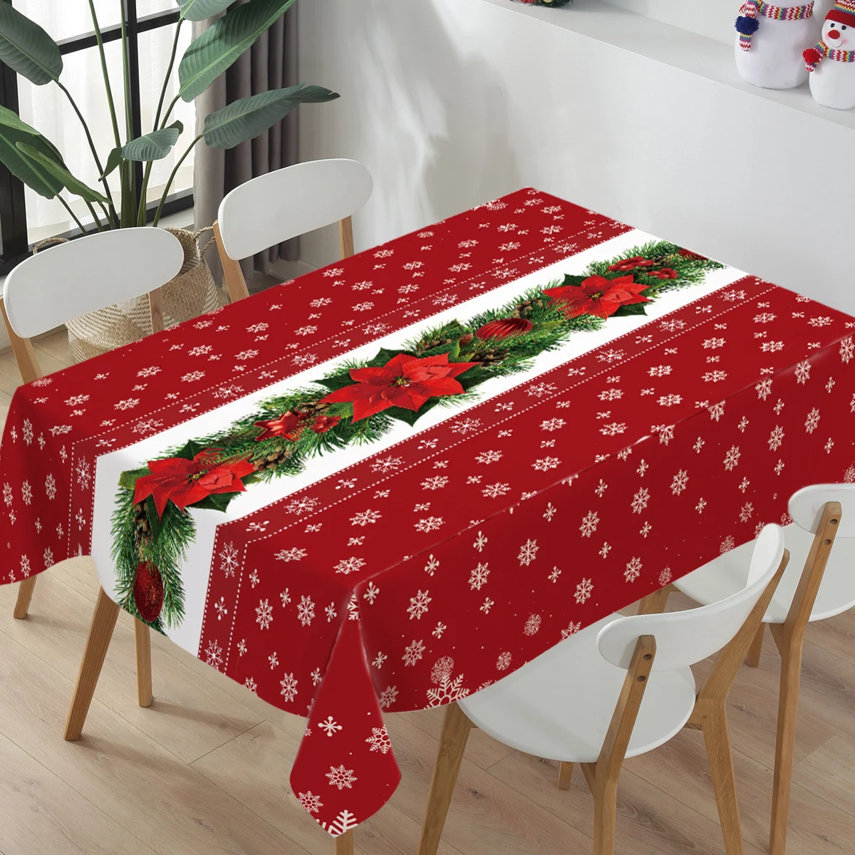 Christmas Tablecloths Santa Claus Snowflake Red Flower Tablecover Stain ...