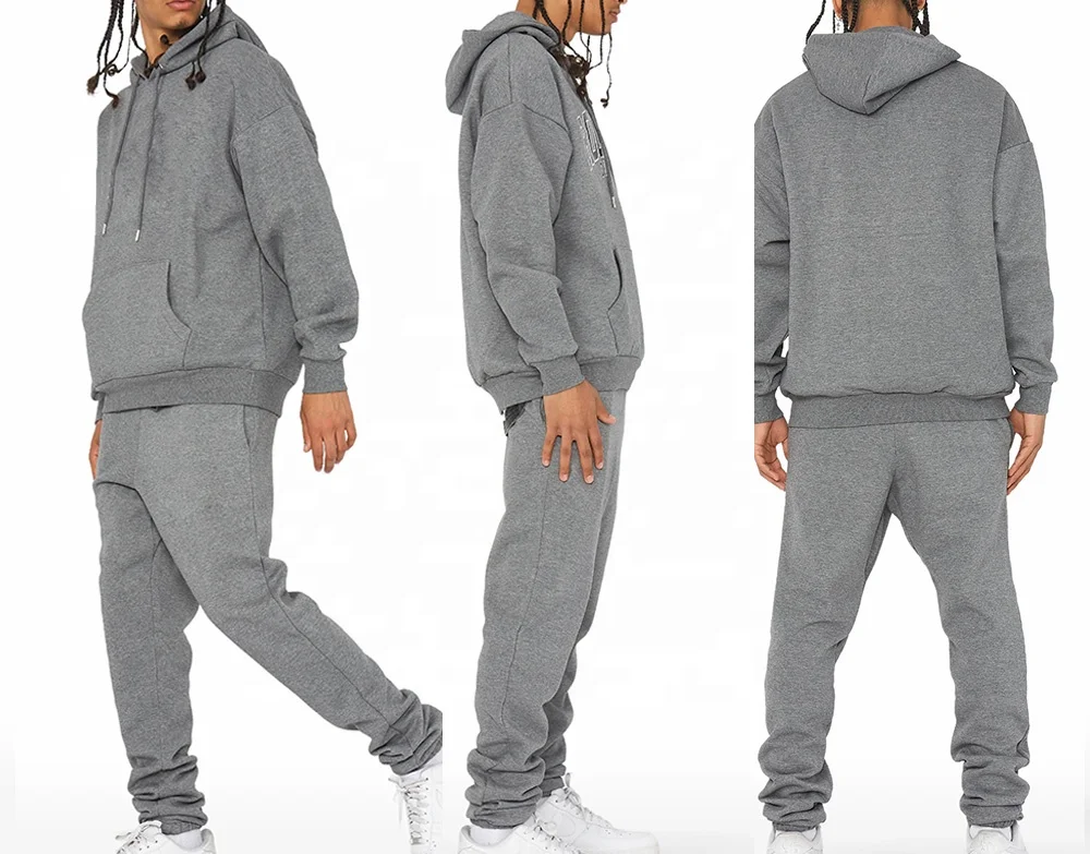 Custom Stacked Sweatpants And Hoodie Set Unisex Stacked Joggers Set Men ...