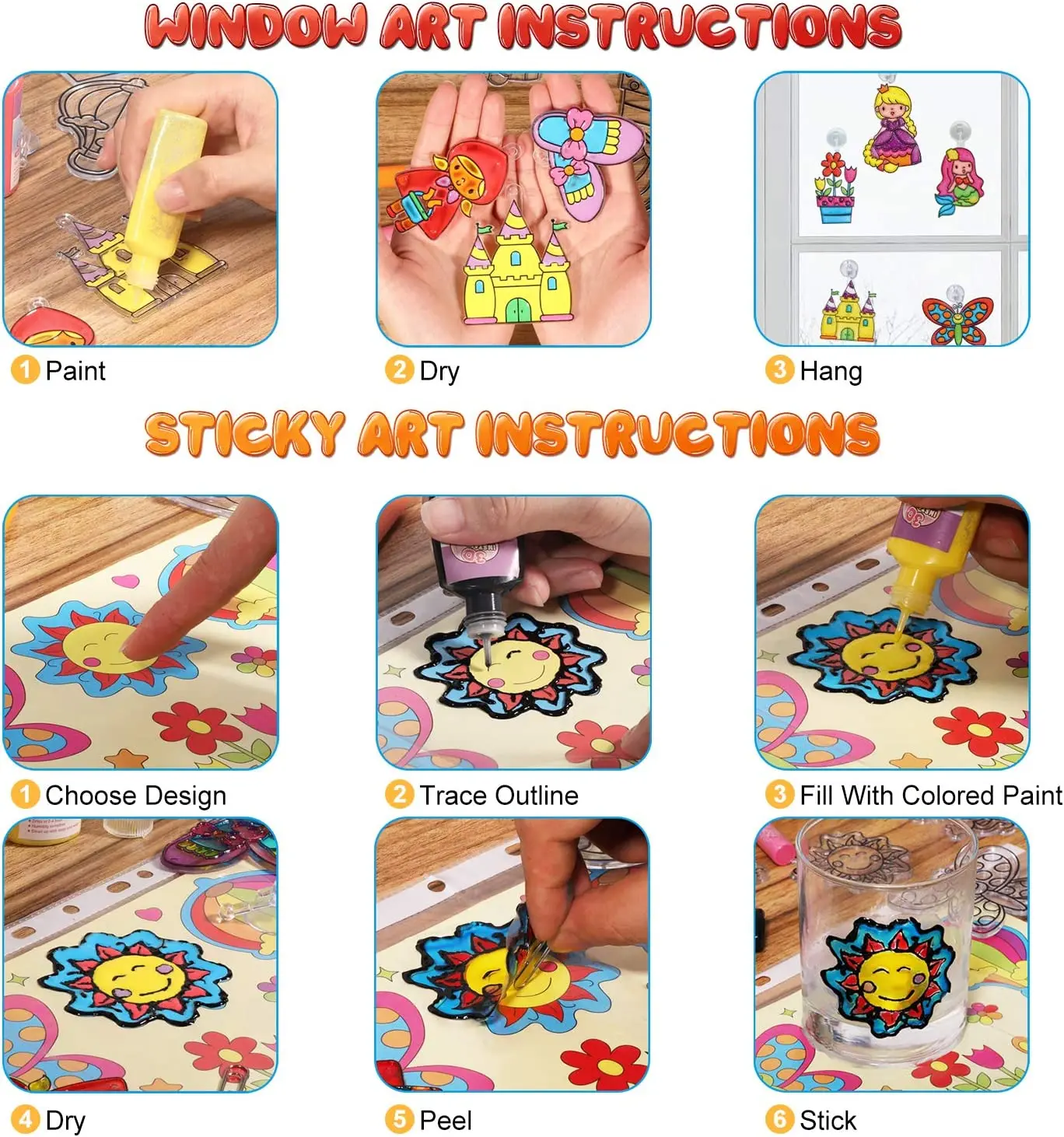 Craft Kits 3D Window Pain Art Toy and Sticky Suncatcher Double Craft ...