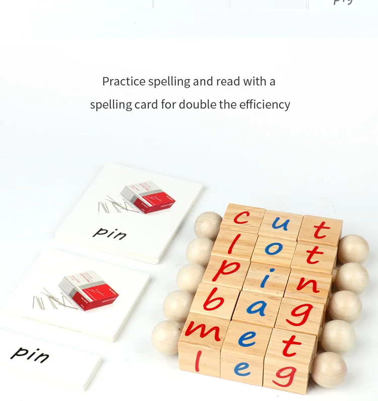 Wooden Montessori Spinning Alphabet Reading Blocks Short Vowel Rods ...