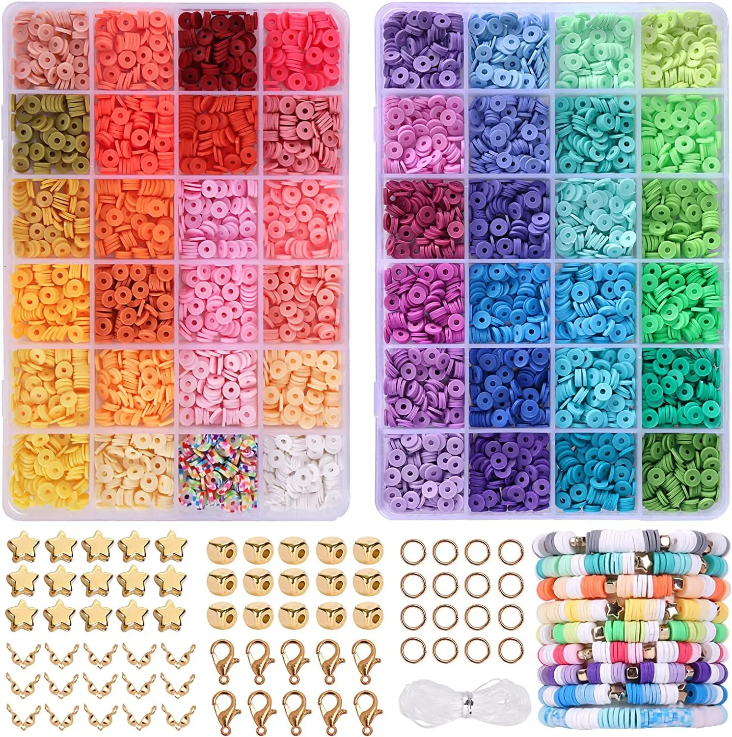96 Color Clay Bead Craft Kit Diy 6mm Flat Round Spacer Polymer Clay ...