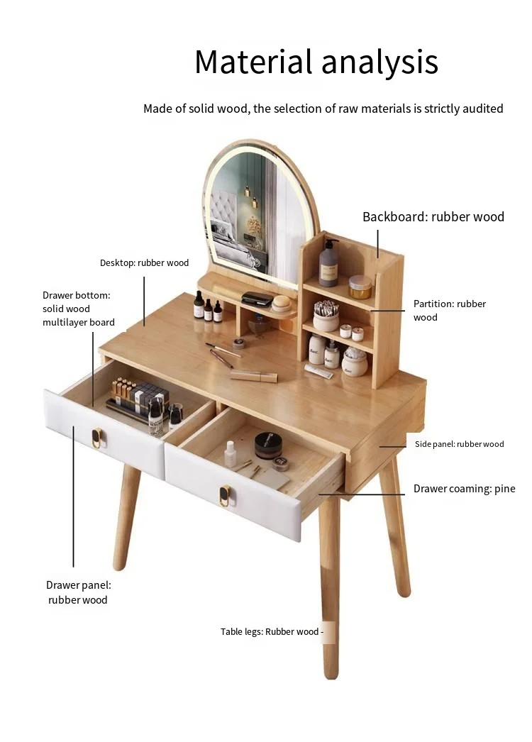 Vanity Mirror With Lights Makeup Vanities Nordic Solid Wood Makeup ...