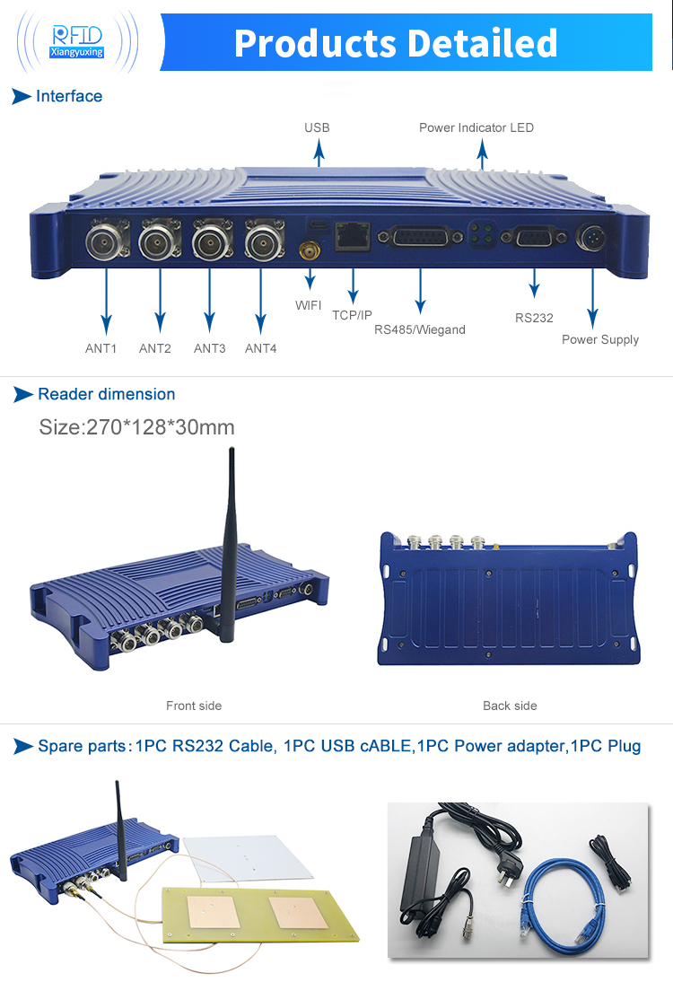 10m Uhf Rfid Reader Epc Gen2 Iso18000-6 4 Port Multiplexer Accepter ...