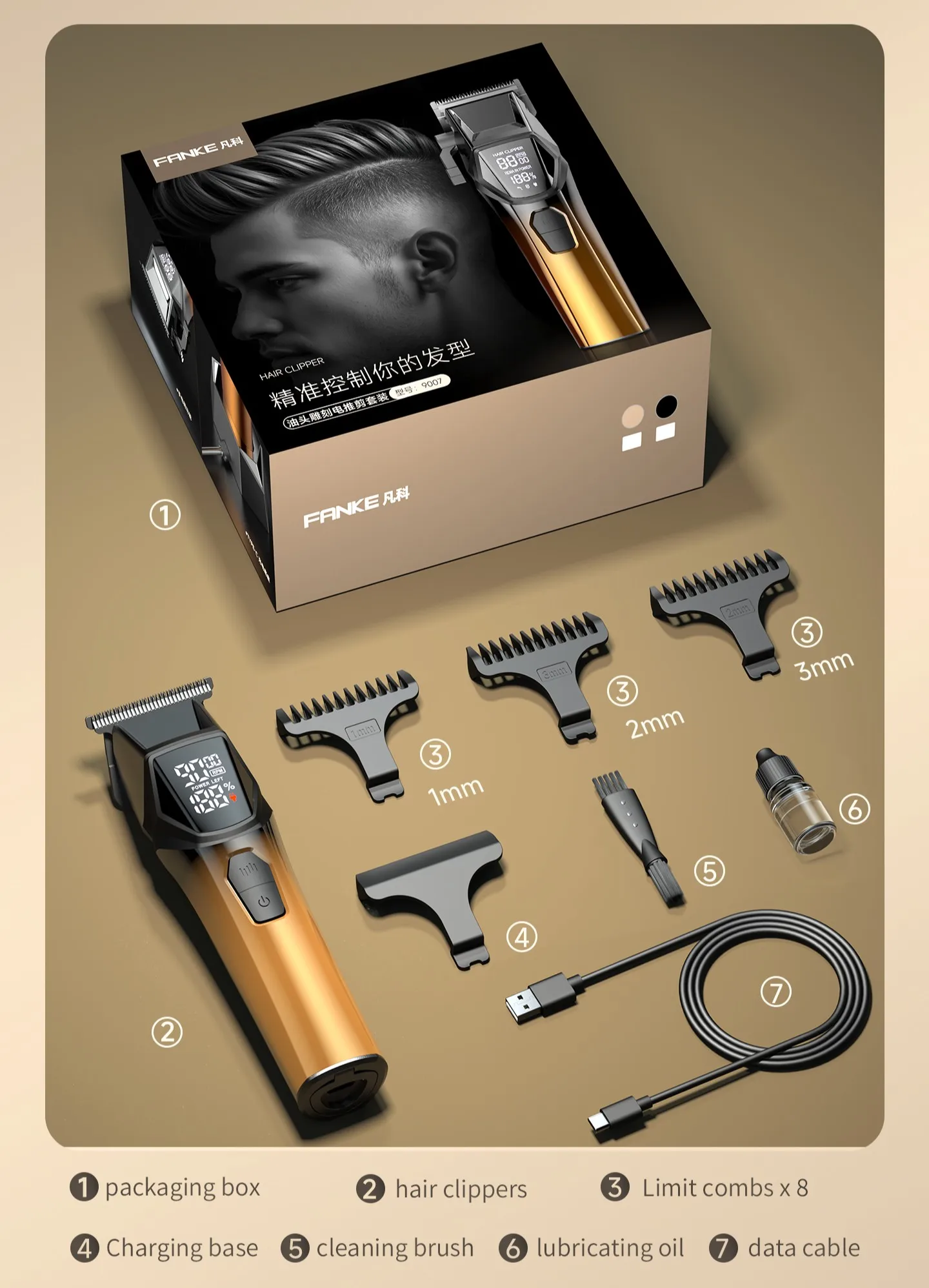 Barber Combination Waterproof Rechargeable Professional Men's Hair ...