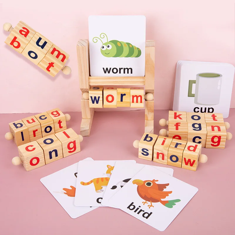 Wooden Reading Blocks Short Vowel Rods Spelling Games Flash Cards ...