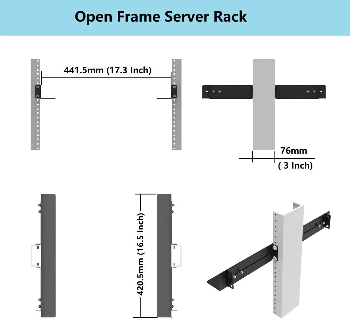 19 Inch Server Rack Rails - Adjustable Depth Mount Kit