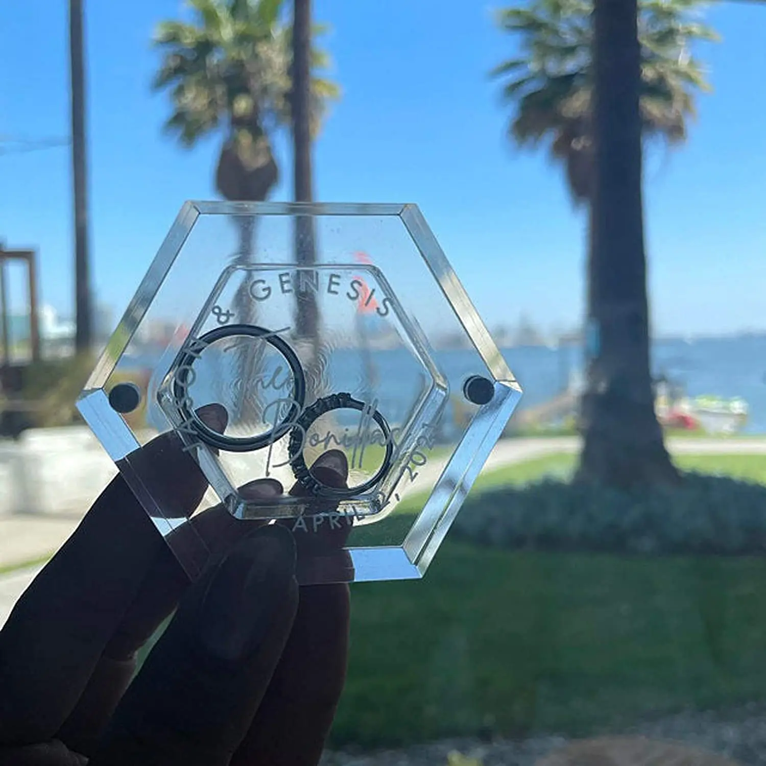 Custom Clear Hexagon Acrylic Ring Box for Wedding Rings