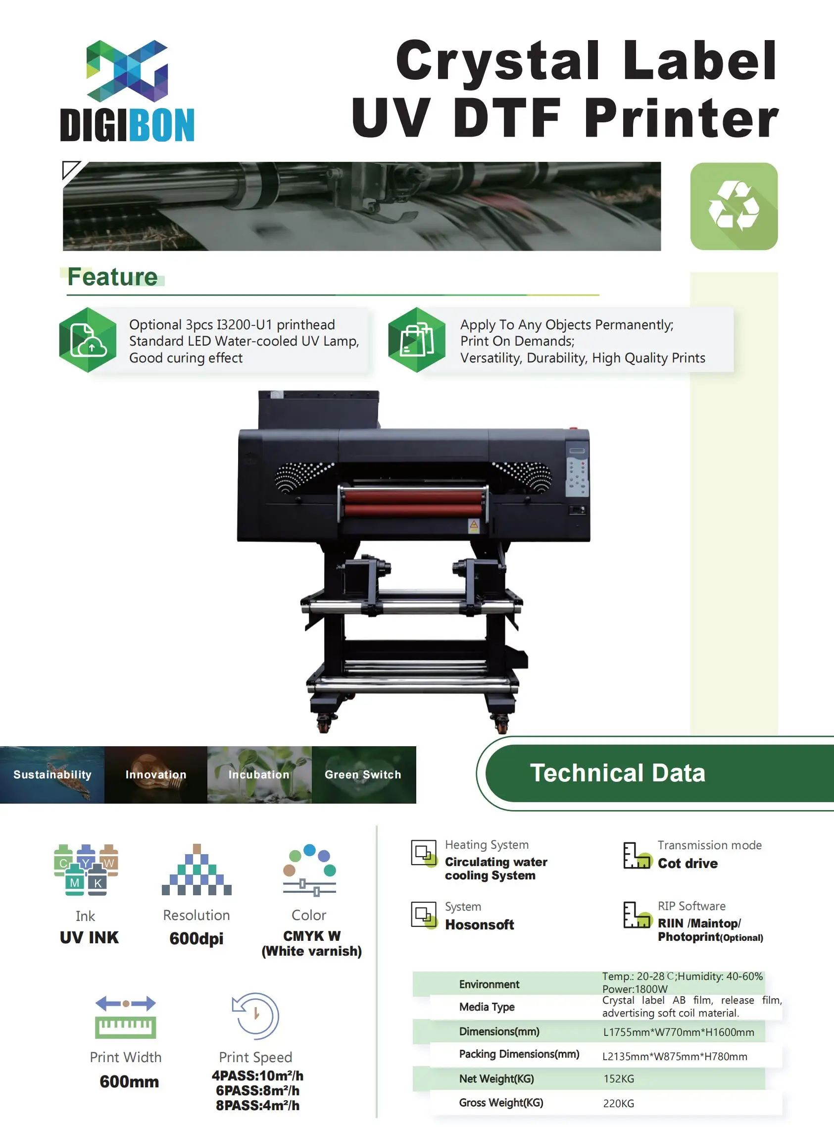 DIGIBON UV Printer 60cm I3200-U1 Three Print Head Crystal Label All in One UV DTF Printer for ...