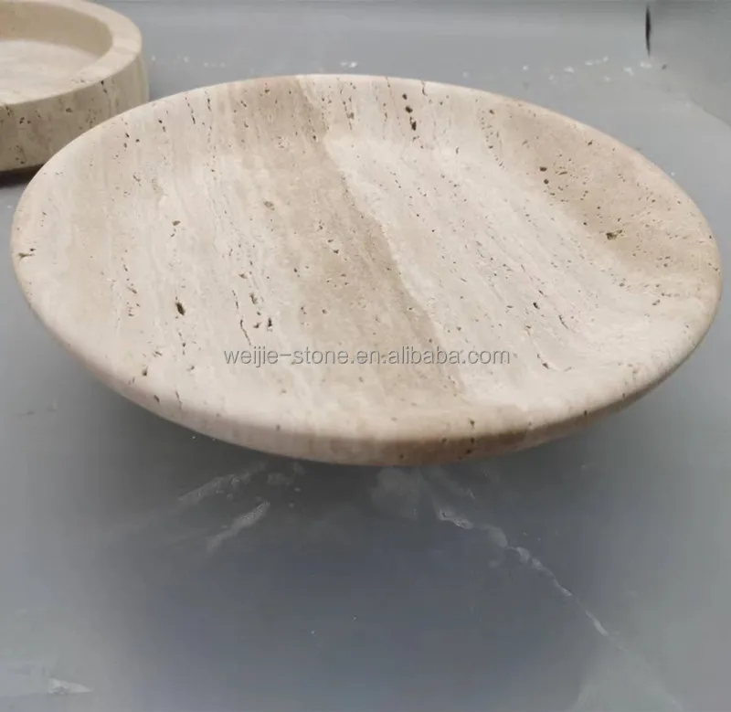 Natural Round Travertine Stone - Elegant Decorative Tray