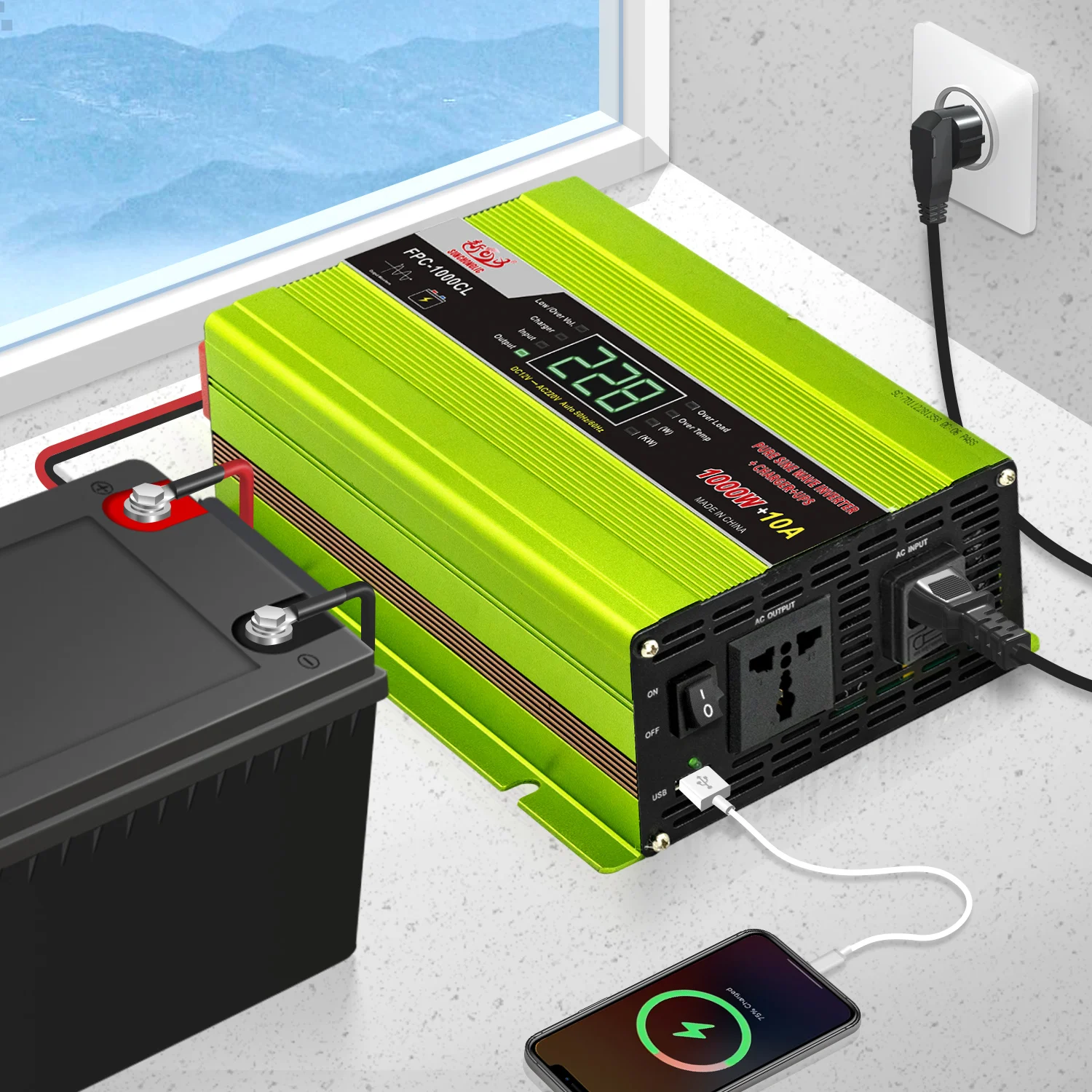 Sunchonglic 12v 220v Dc To Ac 1000w 1000 Watt True Sine Wave Ups Solar ...