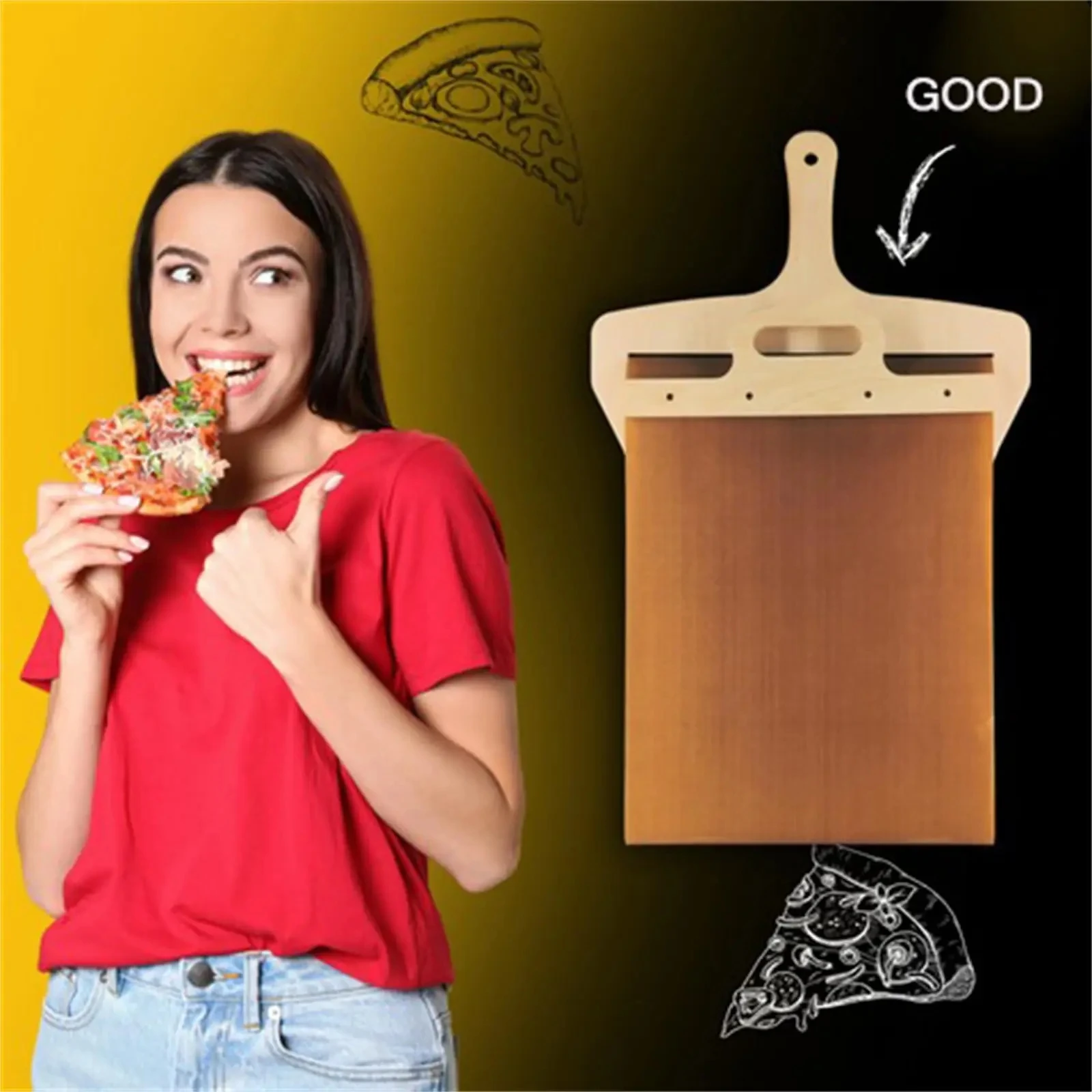 Sliding Pizza Peel Shovel Foldable Wooden Handle Transfer Tray Pizza ...