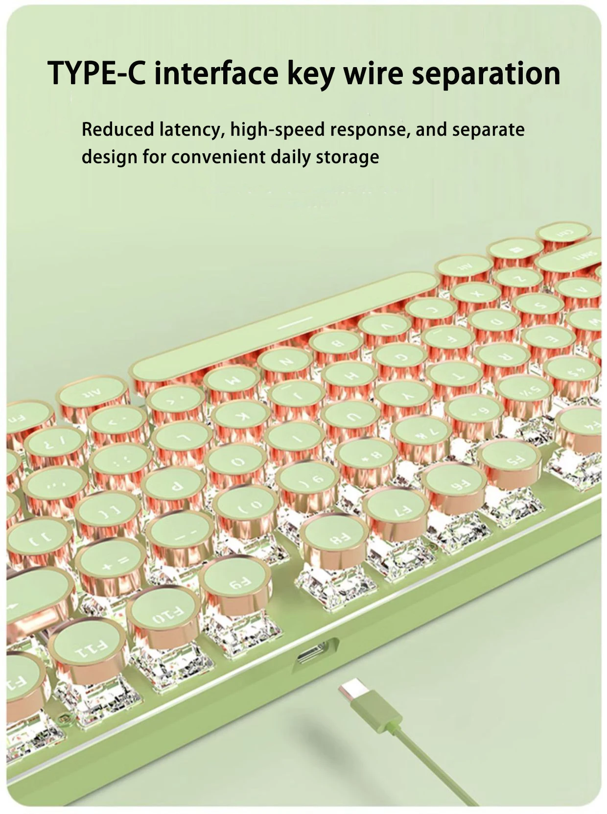 Retro Typewriter Mechanical Keyboard Rainbow Backlit Punk Round Keycaps ...