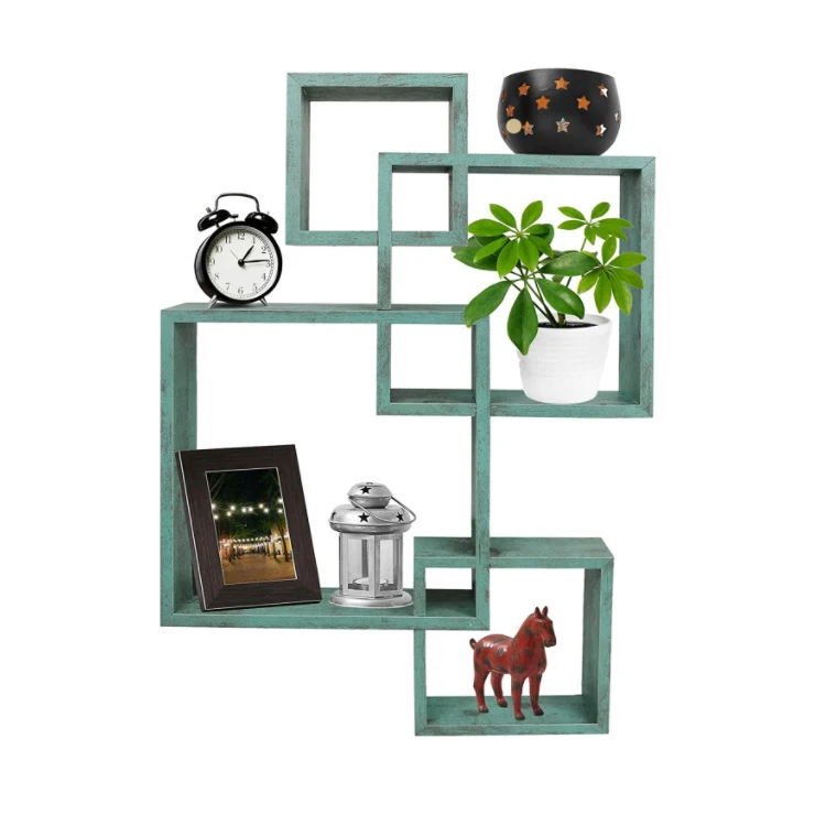 Custom Rustic 4 Cube Intersecting Shelves Floating Wall Mount Book ...
