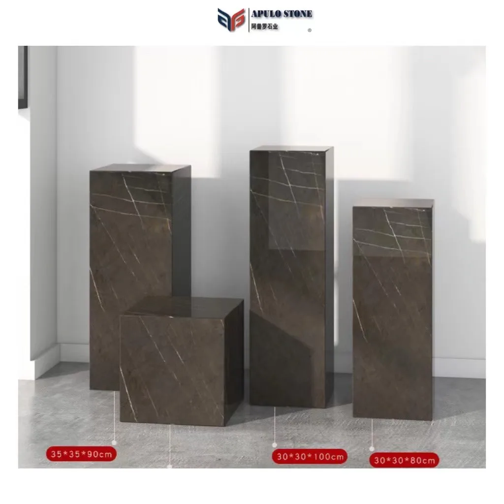 Popular Polished Natural Grey Marble Square Base Marble Display Coffee ...