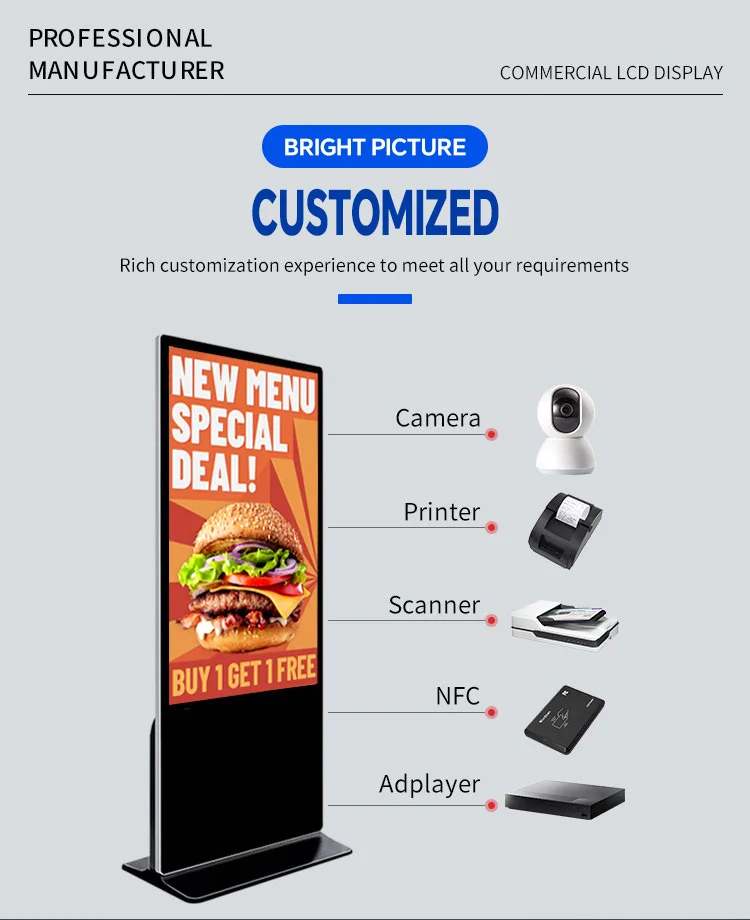 55-Inch Indoor Android 13 System Table Mount LCD Kiosk with 4K Resolution Built-In Wi-Fi ...