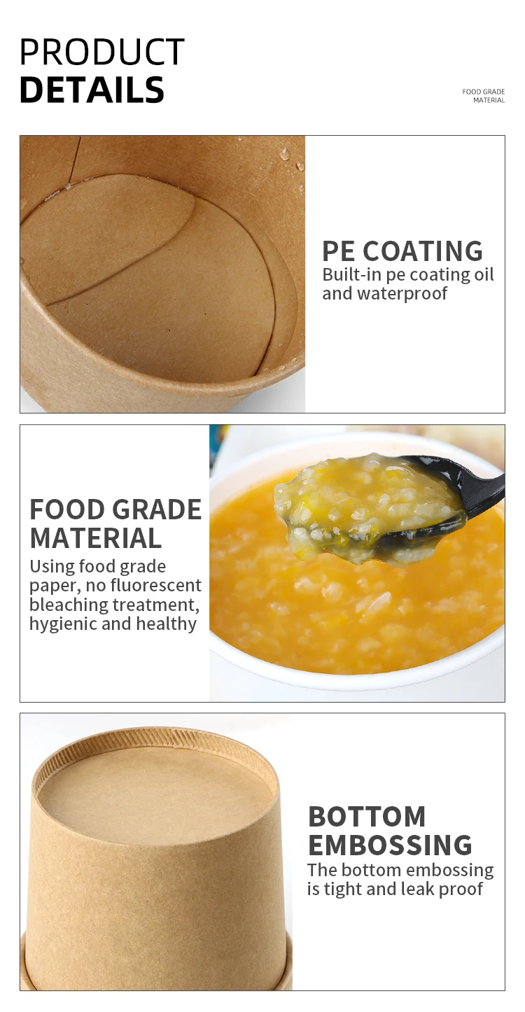 Custom Paper Soup Container With Paper Lids Brown Paper Soup Bowl ...
