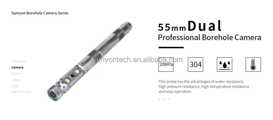100m 55mm Dual Diameter Waterproof Borehole Inspection Camera