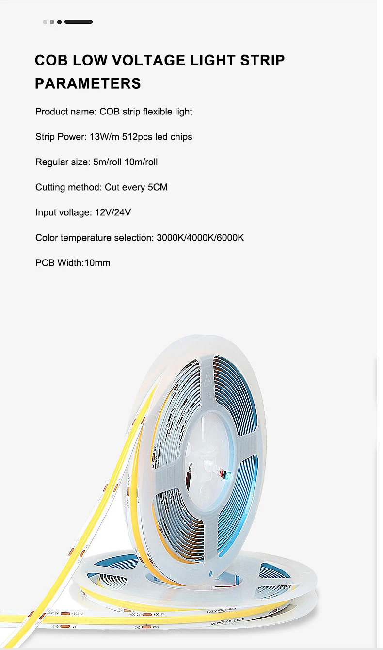 Cob Led Strip Light - 320 Leds, 12V/24V, 50000 Hours Lifespan