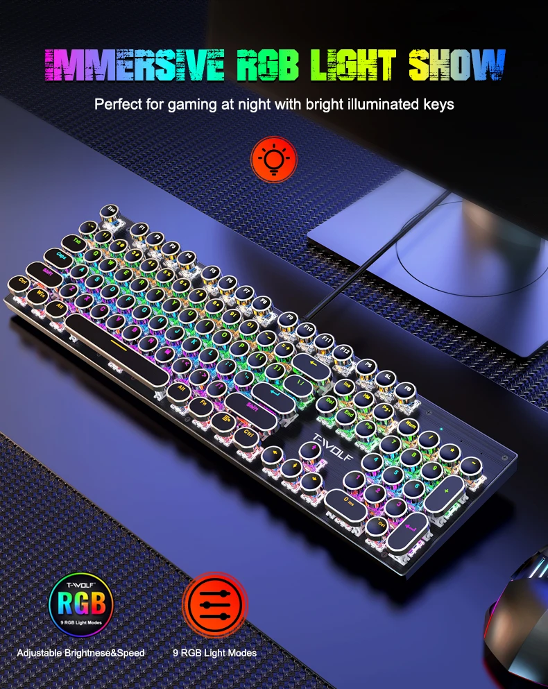 TWOLF Gaming Keyboard - Backlit, Mechanical, and Programmable