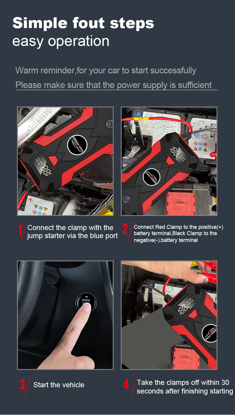 Portable Mini Jump Starter & Power Bank with 1000A Peak Current for 12V ...