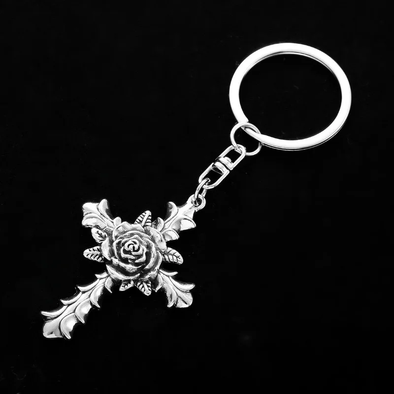 Manufacture Vintage Gothic Rose Keychain Metal Stainless Crucifixion ...