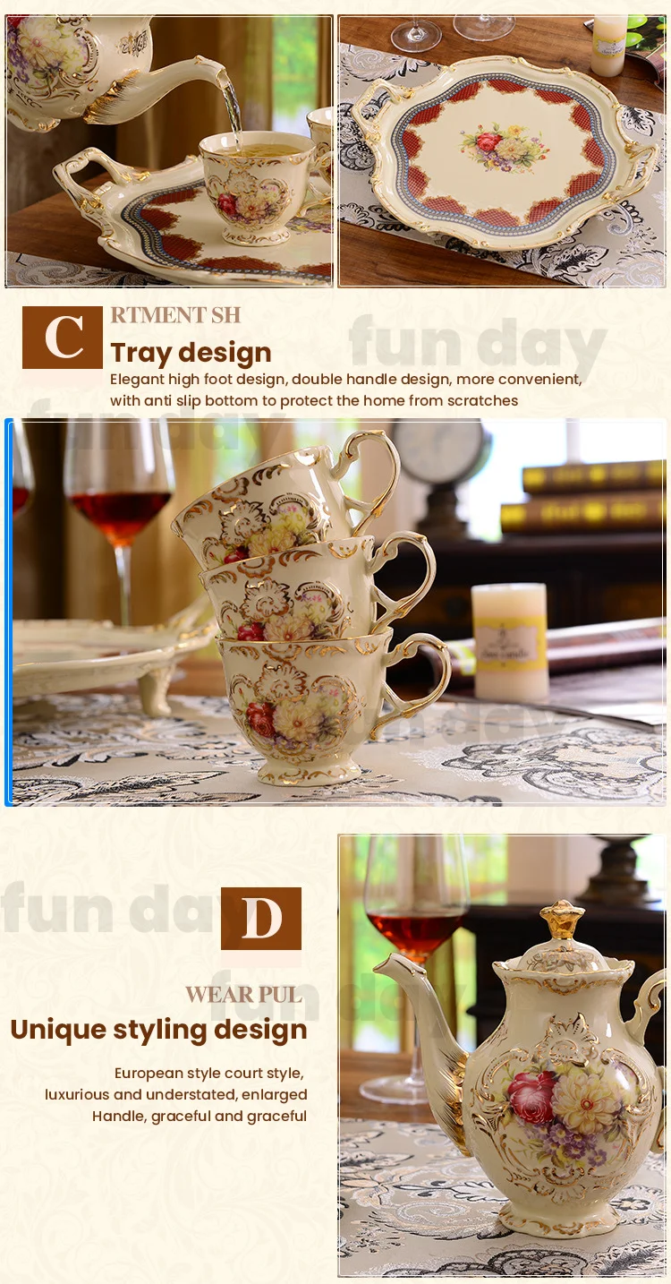 European Court Style Ceramic Tea Set With Tray British Afternoon Tea Set Coffee Cup Home Teapot ...