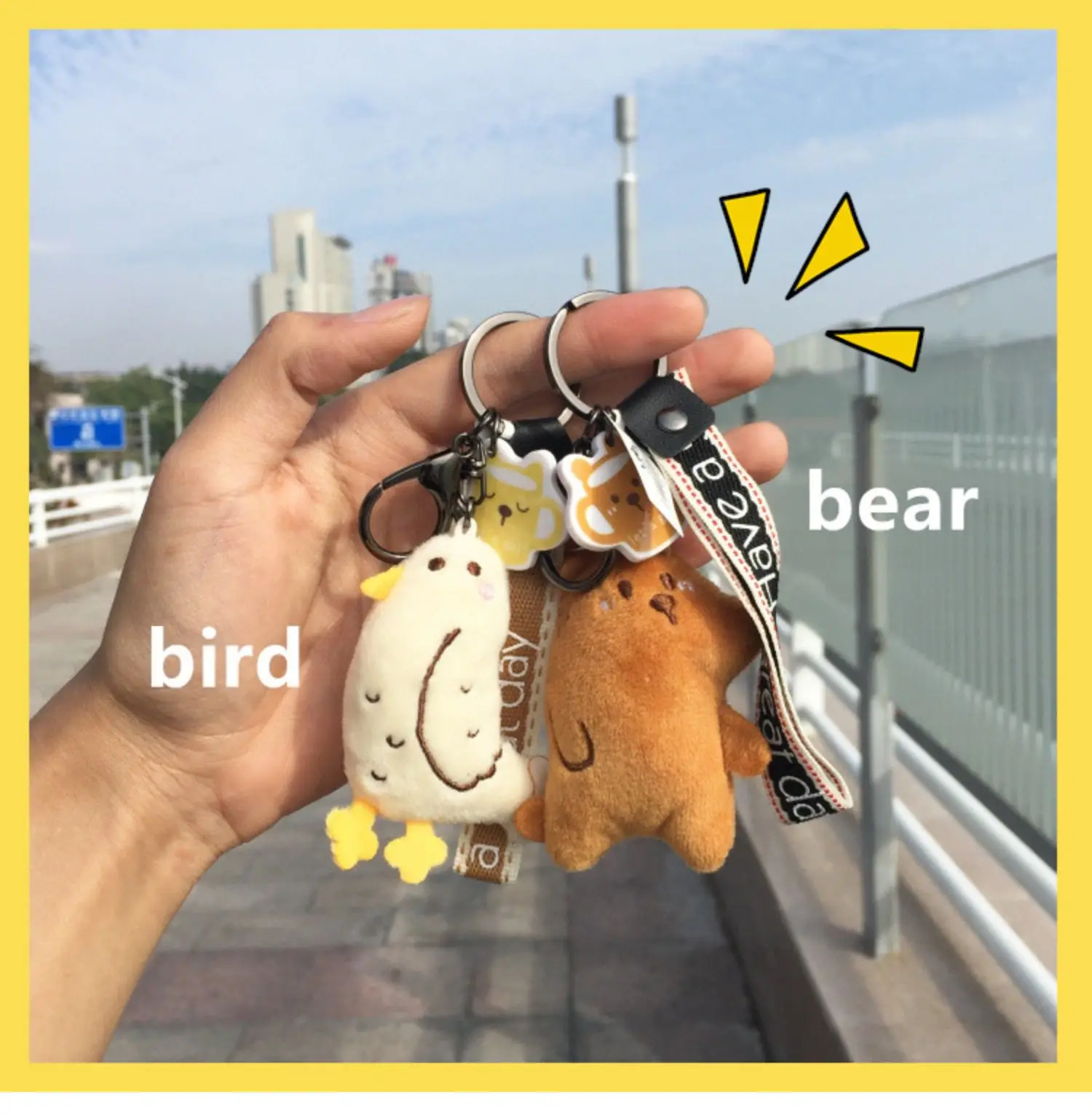 Cute Creative Animals Couple Bag Plush Keychain Ringing Bird Plush Bag ...