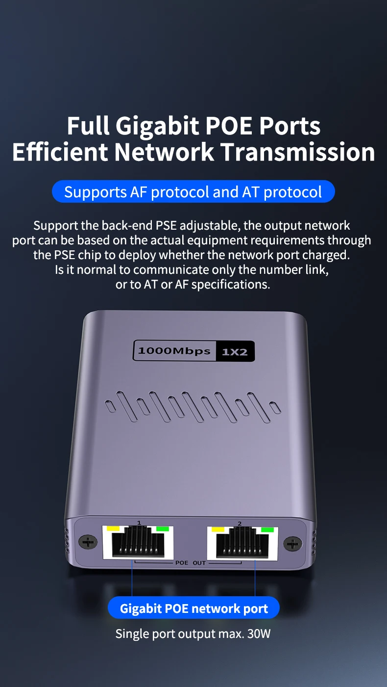 Active 1000Mbps 1 in 2 Out Port PoE Network Extender PoE Ethernet ...