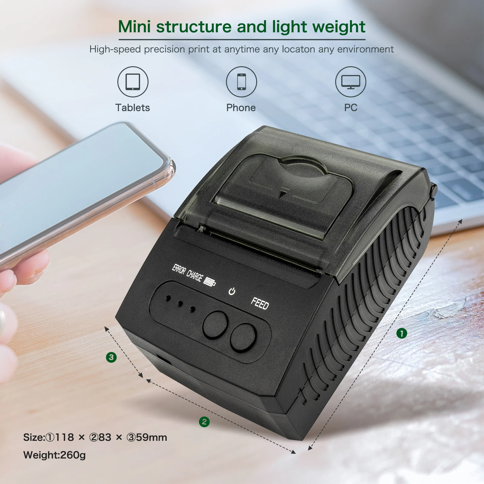 58MM Portable Mini Thermal Receipt Printer for Express Logistics Label ...