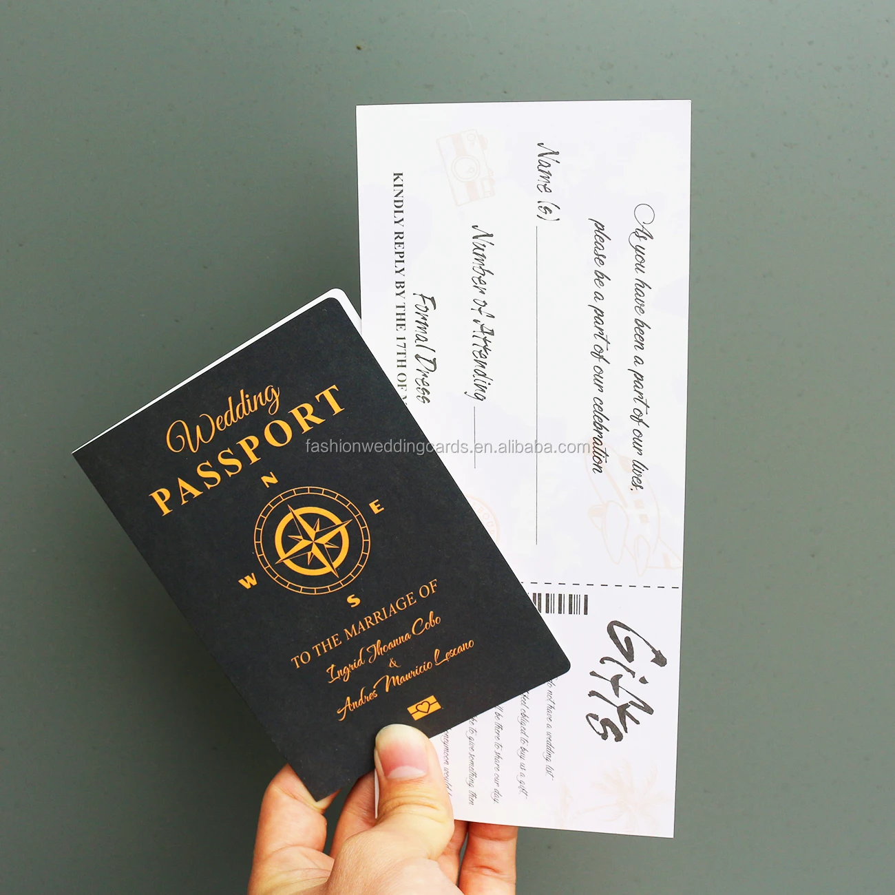 Chic Customized Passport Boarding Pass Wedding Invitations