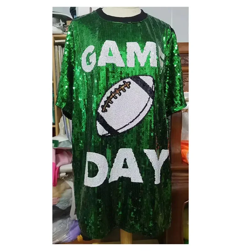 New Fashion Custom Football GAME DAY Sequined Jersey Sequins Long Shirt ...