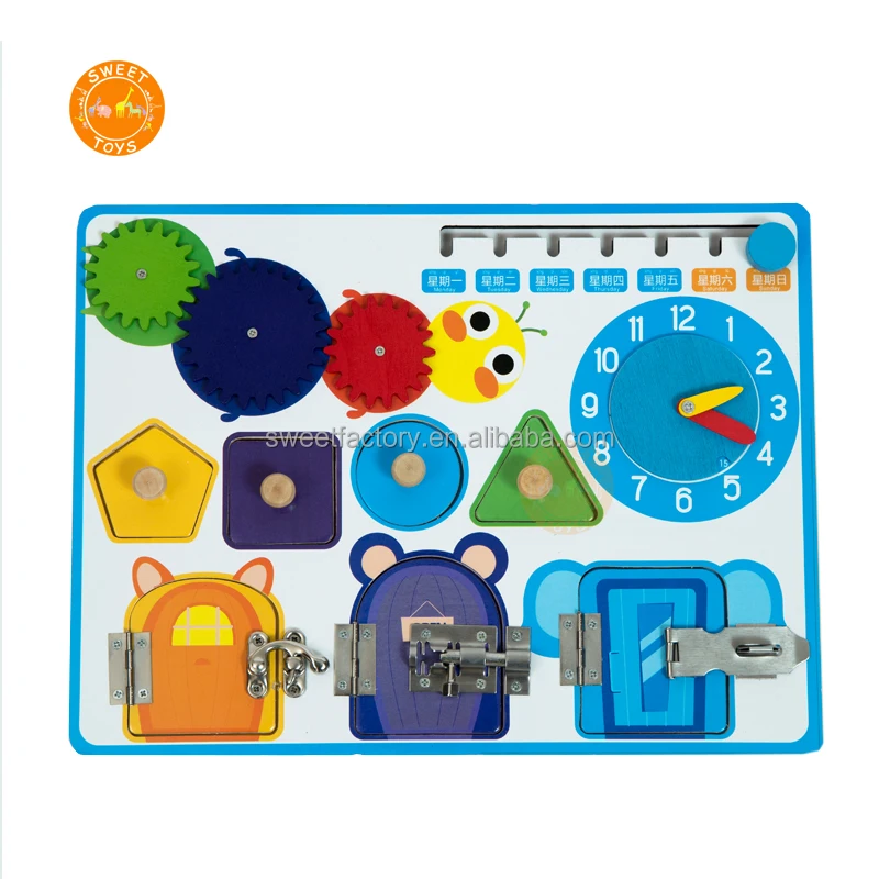 Wooden Sensory Locks Board Toy Activity Early Educational For Kids Busy ...