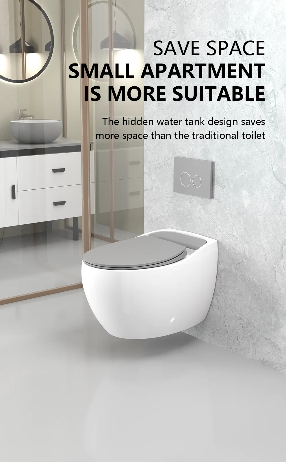 Modern Wall Mount Hidden Water tank Rimless Concealed Cistern Wall hang ...