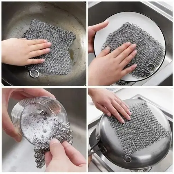 Stainless Steel Cast Iron Ring Mesh Scrubber - Durable & Versatile