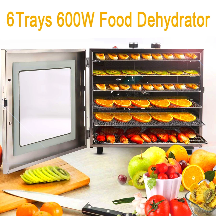 Household 6-Tray Stainless Steel 26L 600W Food Dehydrator for Fruits ...