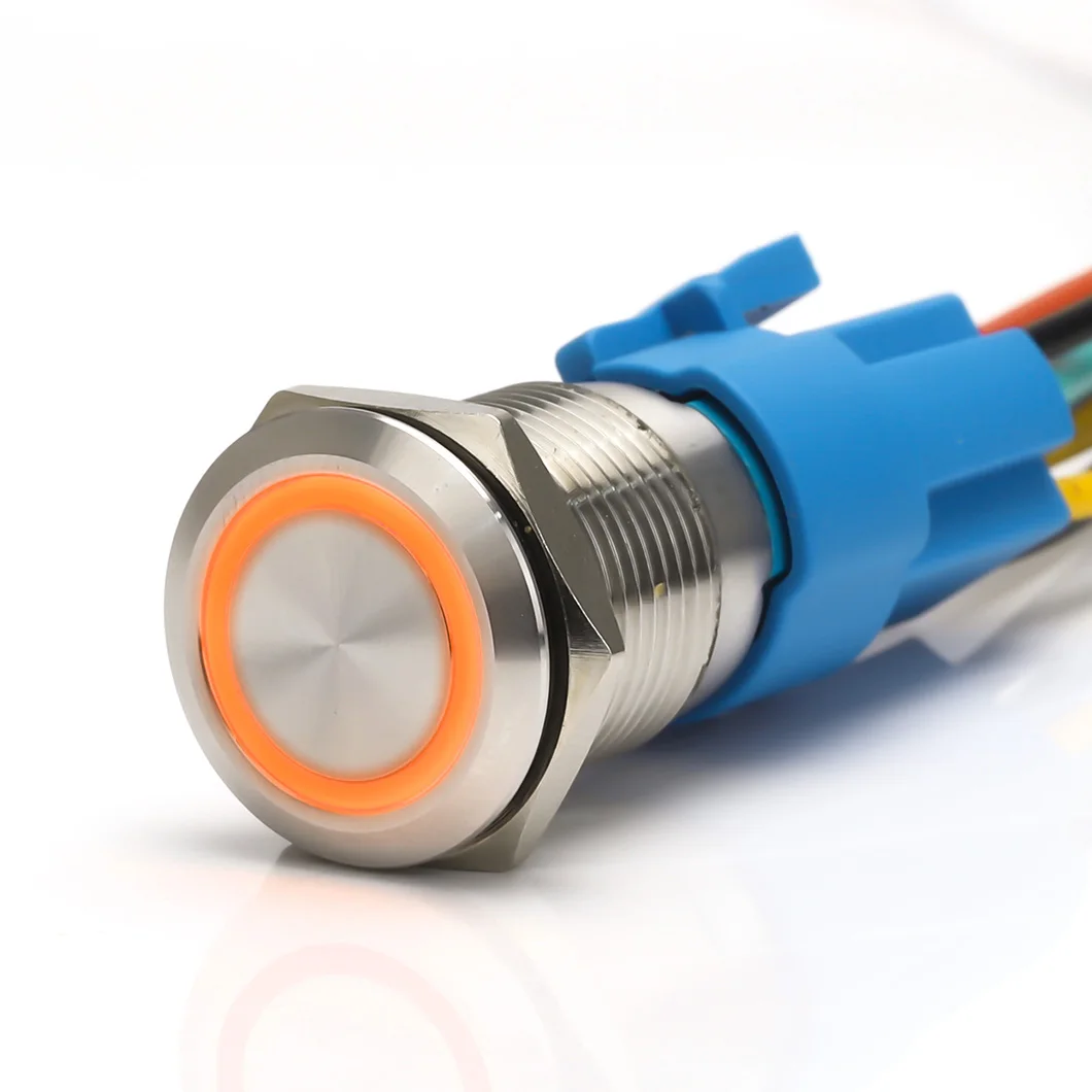 Metal Tri-Color LED Flat Round Head Button - IP65 Momentary Switch