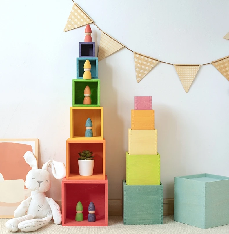 Wholesale Customized Wooden Rainbow Nesting Cubes Storage Stacking ...