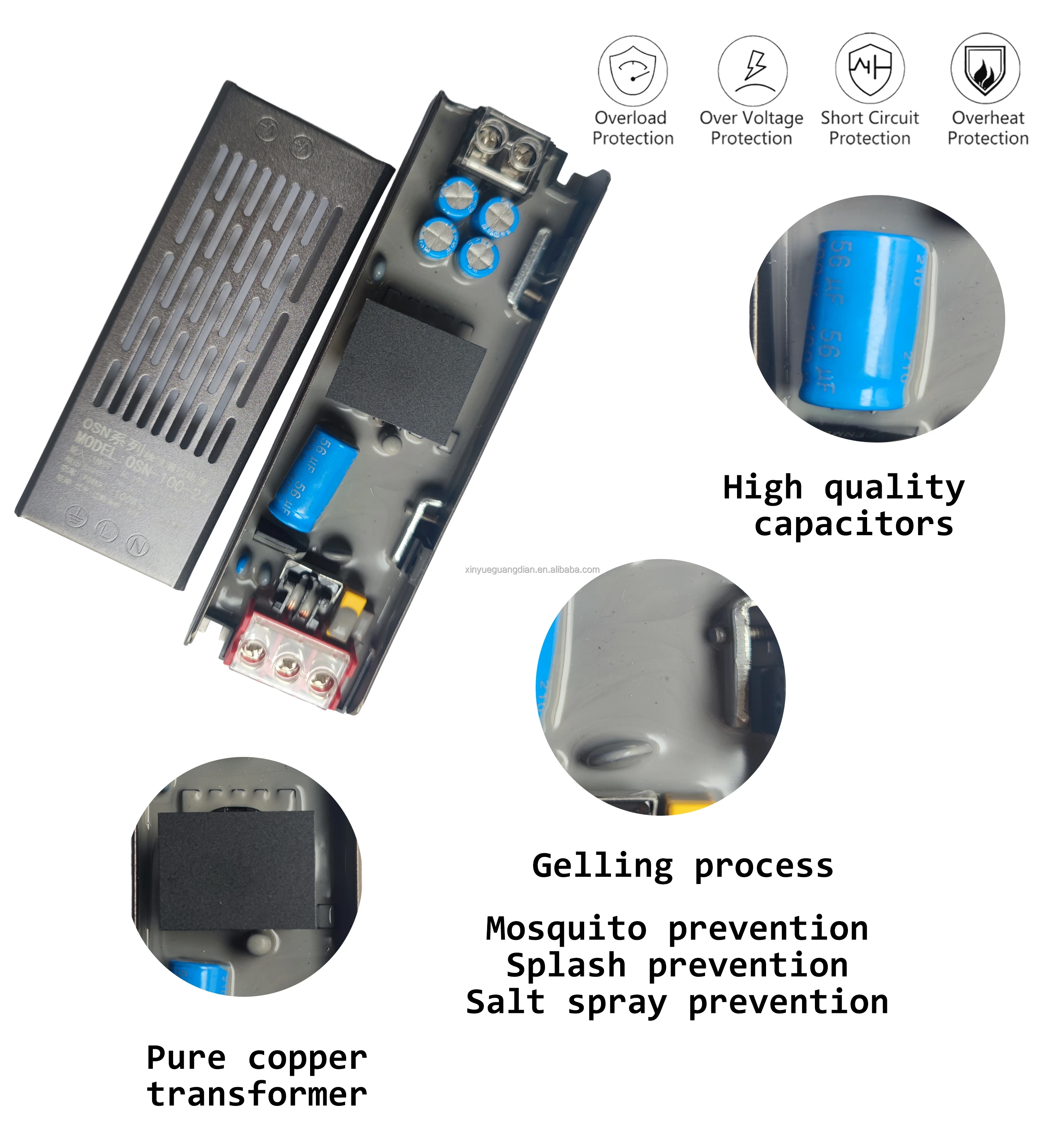 Short Circuit Overvoltage Protection 24v 100w Ip35 Filling Glue Led ...